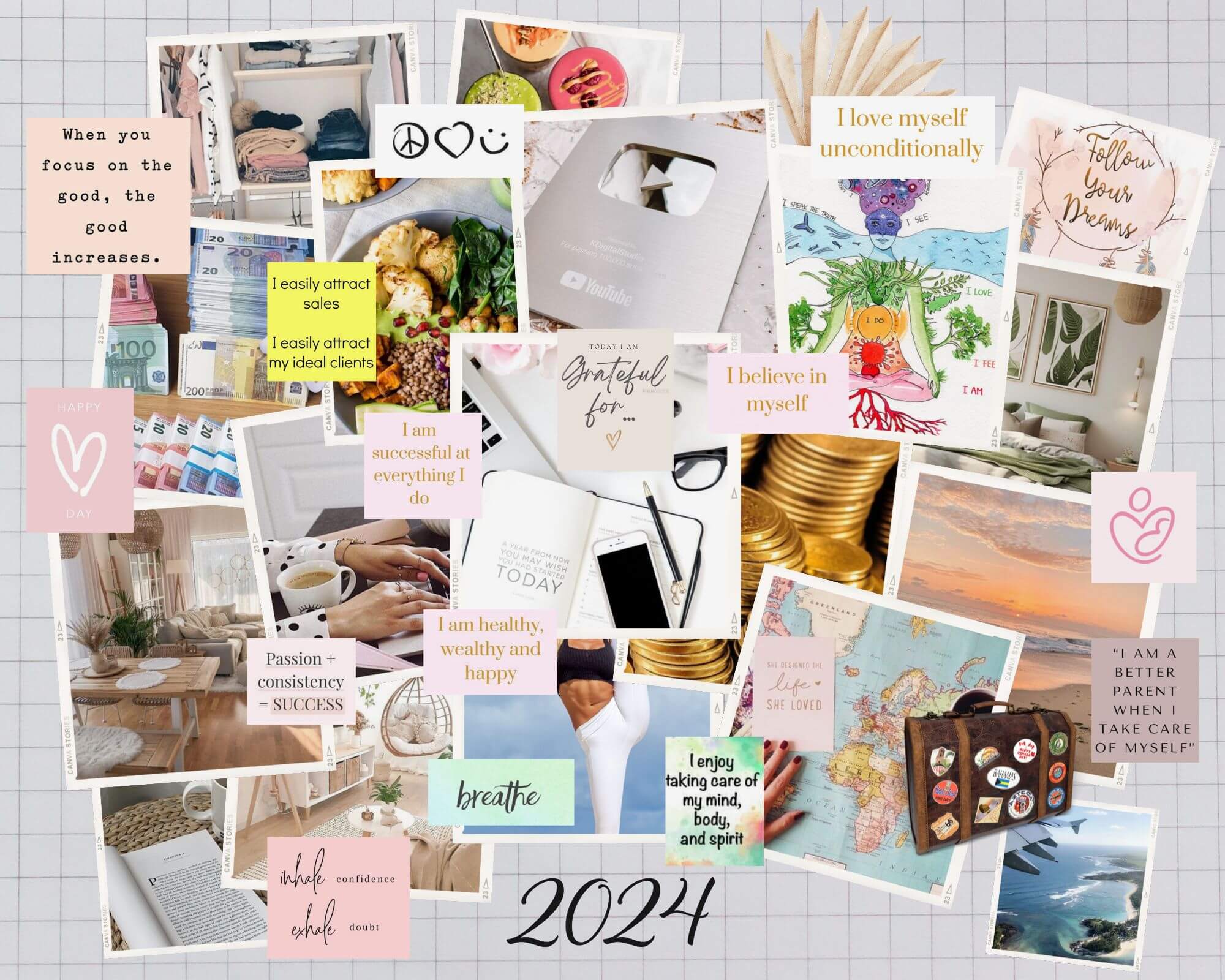 Jak zrobić Vision Board 2024 w Canvie - Klaudia Stawiarska